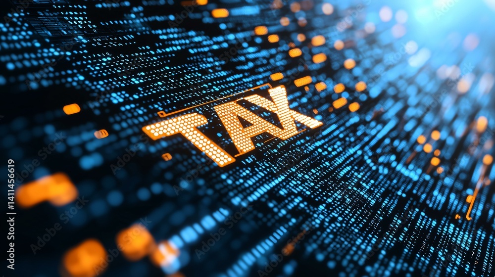 Floating TAX word among swirling data particles and AI-generated ...