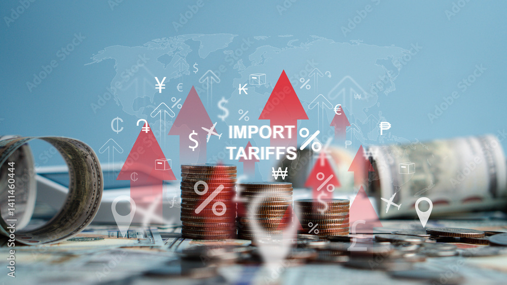 Foto de Stock Import tariffs increase concept with digital symbols of ...