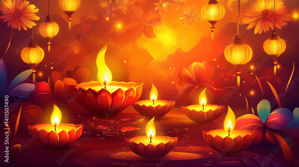 Burning candles Hinduism symbol. Diyas oil lamps used during Diwali ...