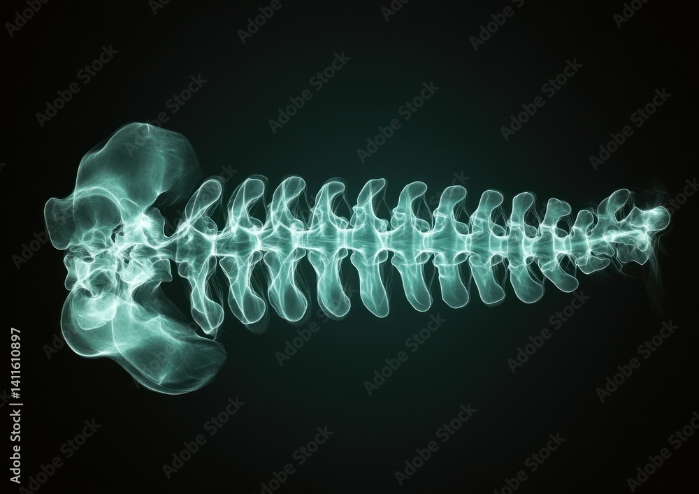 Radiographic visualization of a human spinal column displaying skeletal ...