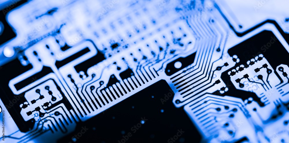 Abstract, Close up at electronic circuits, we see the technology of the ...