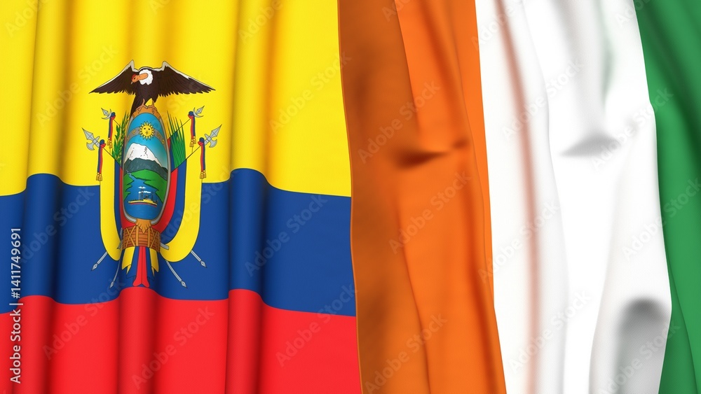Flags of Ecuador and IVORY COAST with realistic cloth texture の Stock ...