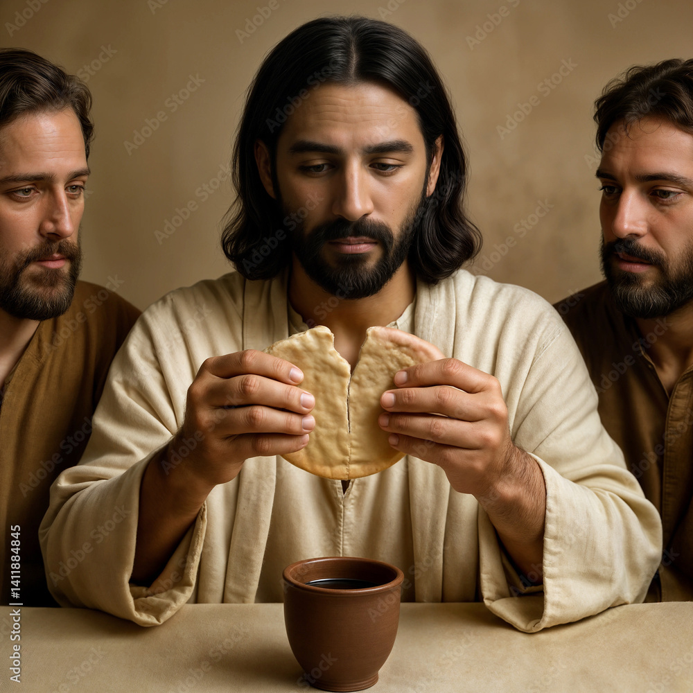 Photo Stock Jesus Christ Breaking Bread at the First Communion During ...