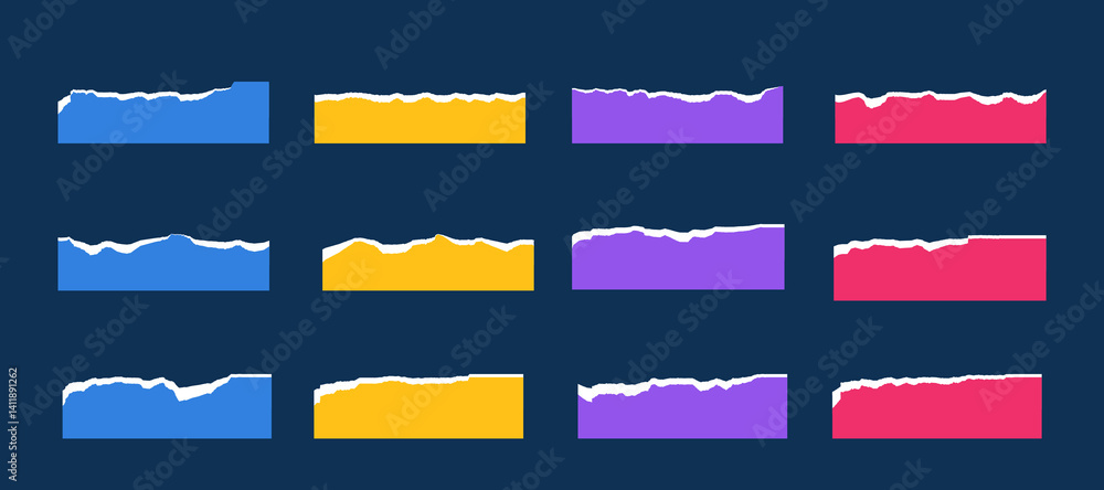 Torn ripped paper edge border frame vector set collection. Colorful ...