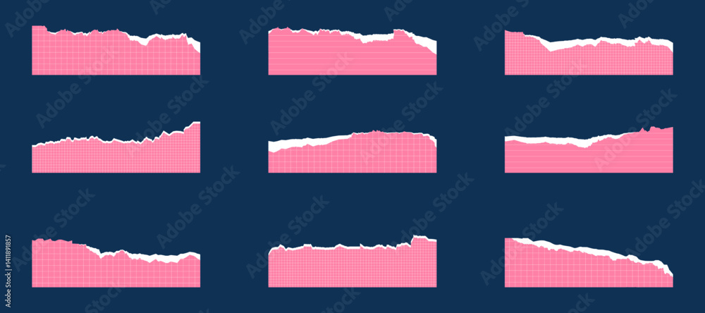 Pink torn ripped paper edge border frame vector set collection. Paper ...