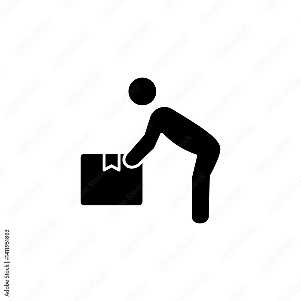 icon of person lifting package box, simple flat style, illustration ...