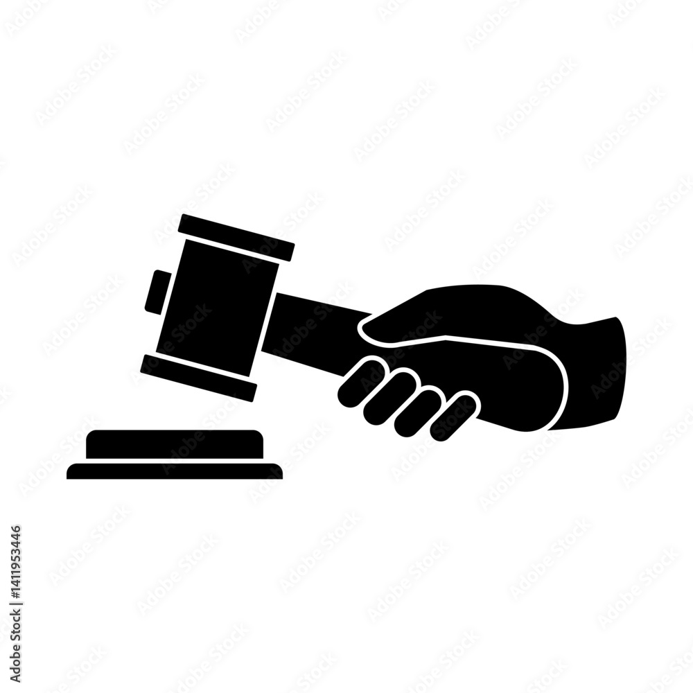 judge gavel in hand icon, simple flat style, illustration, logo sign ...