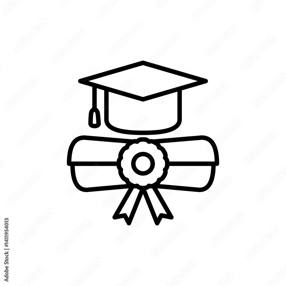 Graduation hat with diploma icon, simple flat style, illustration, logo ...