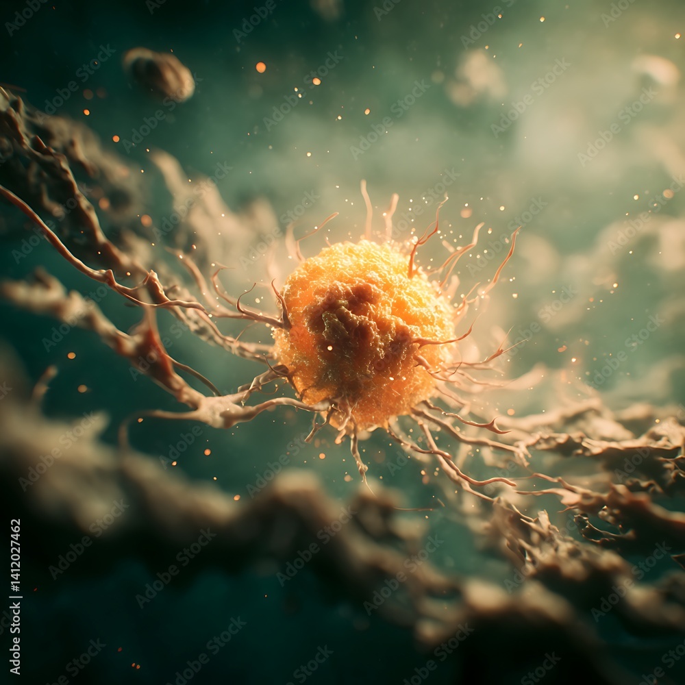 apoptosis of a cancer cell, cell disintegrating, realistic biological ...