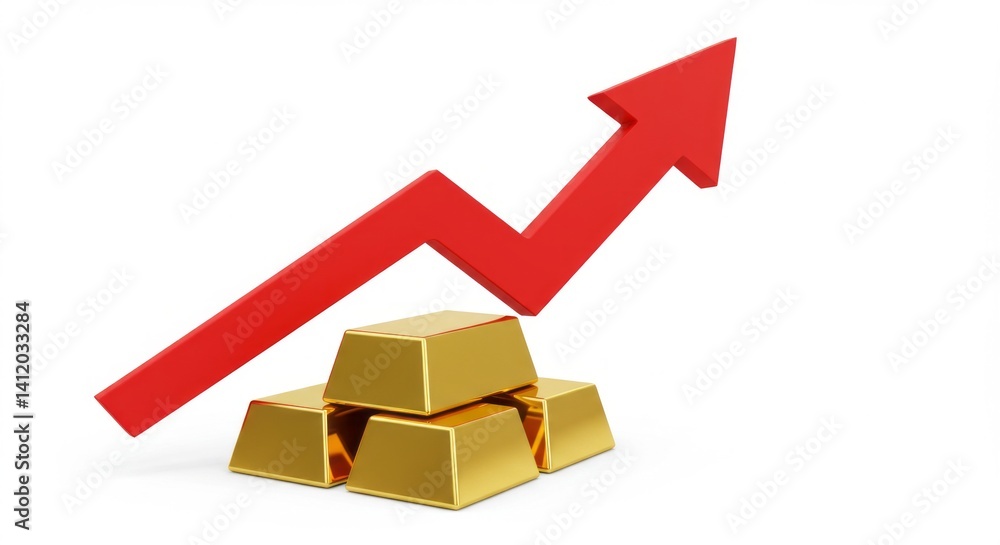 Rising gold prices concept showing growth with a red arrow pointing ...