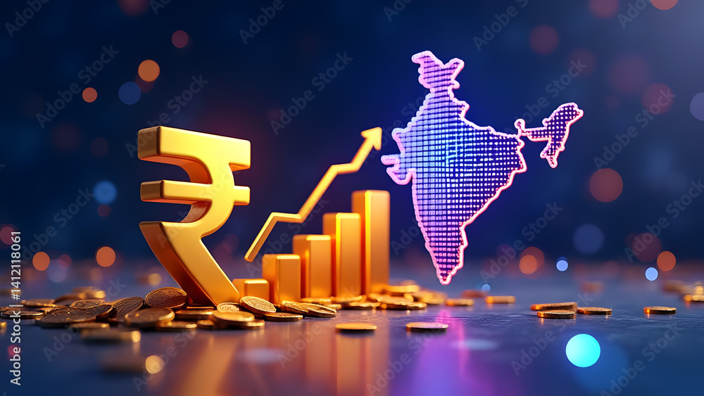 Indian Rupee Growth: Rising Economy of India. Rupee symbol with upward ...