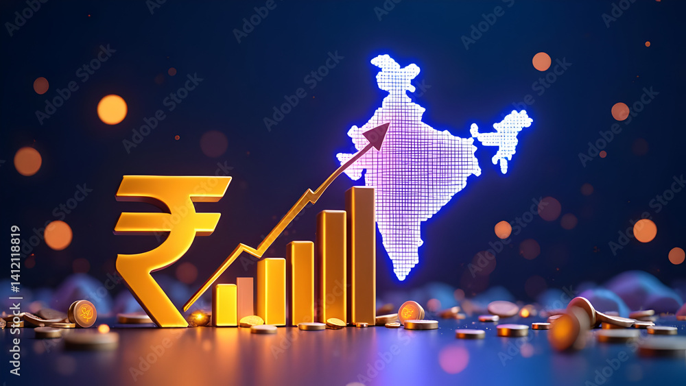Indian Rupee Growth: Rising Economy of India. Rupee symbol with upward ...