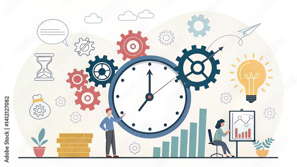 Productivity and planning conceptually represented by a clock of ideas ...