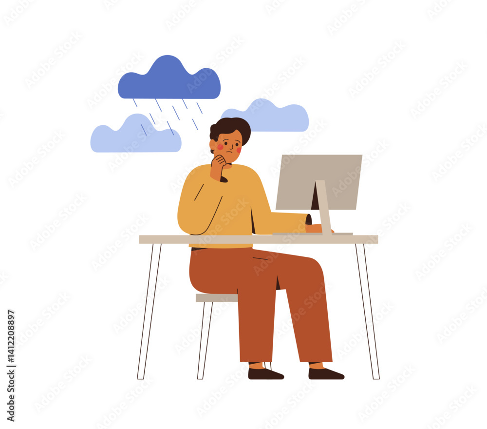 toxic work environment. Sad man overworked and has depression by that ...