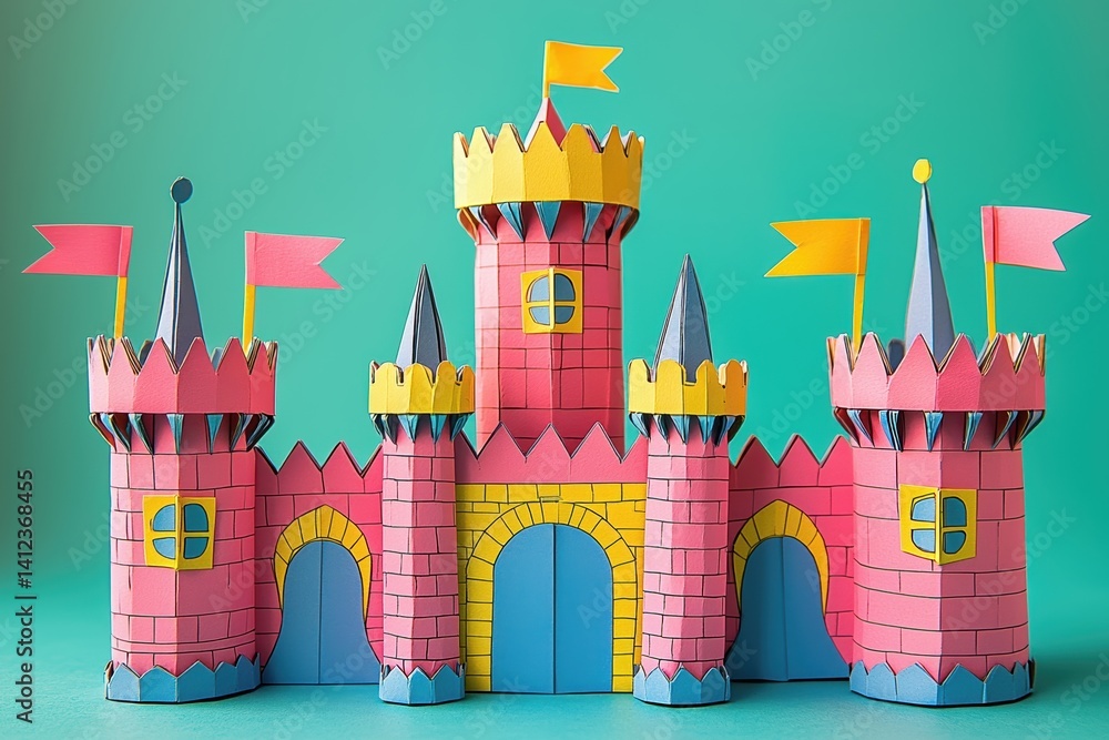Colorful Papercraft Castle Model - DIY Project Inspiration Stock Photo ...