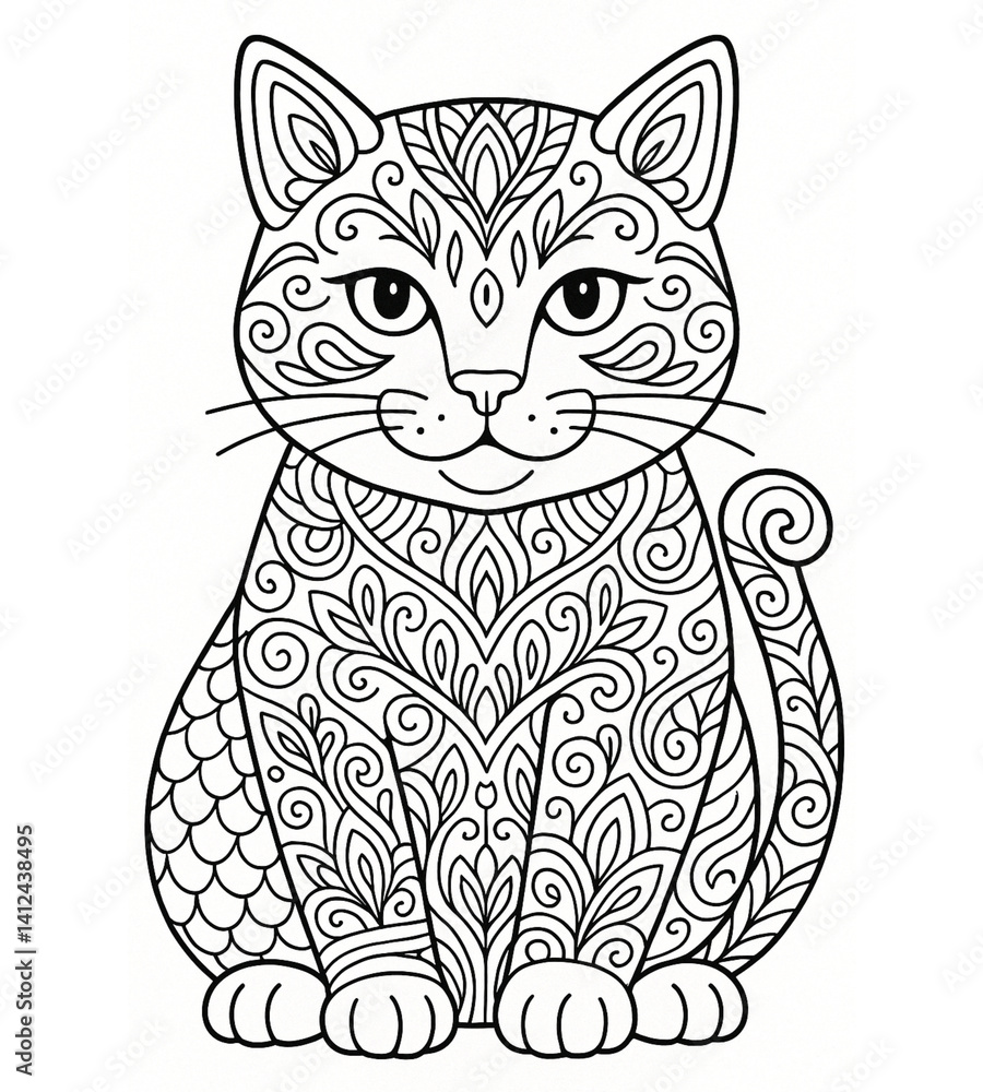 Zentangle cat coloring page. Sketch for relaxation and coloring ...