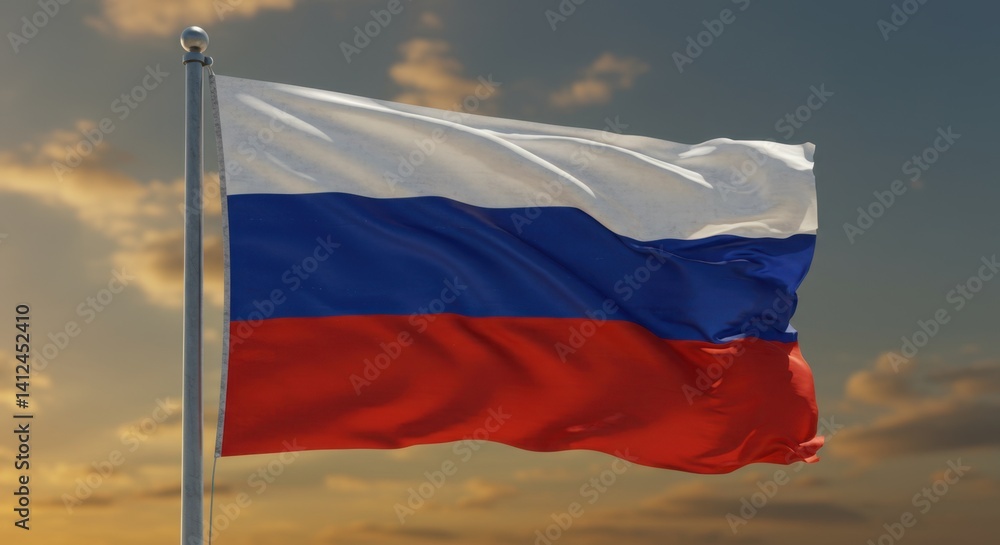Russian Flag Waving Proudly Under a Sunset Sky: A Symbol of National ...