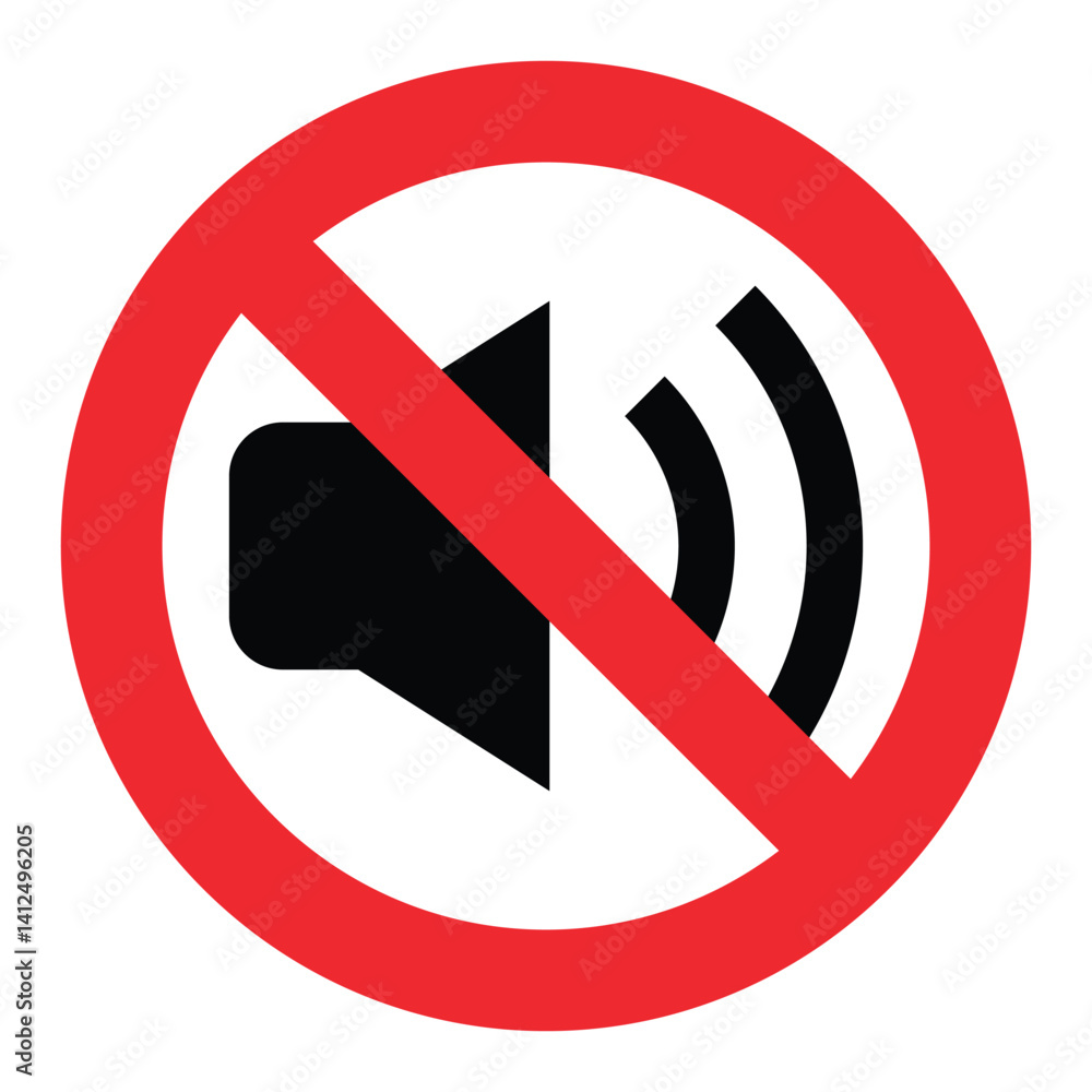 Prohibition Sign Vector Illustration No Sound, Silence Symbol, Red ...
