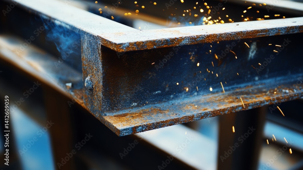 Steelworker welding structural steel beams together. Featuring skill ...