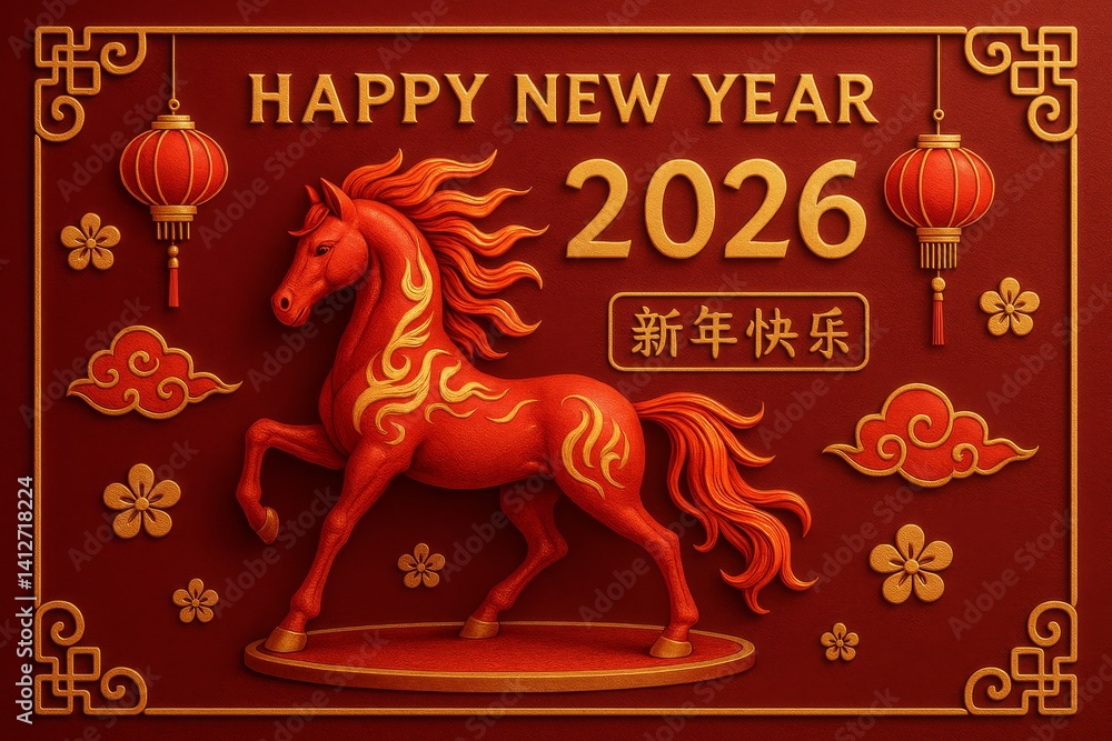 Celebration of Lunar New Year With a Vibrant Red Horse Model for 2026 ...
