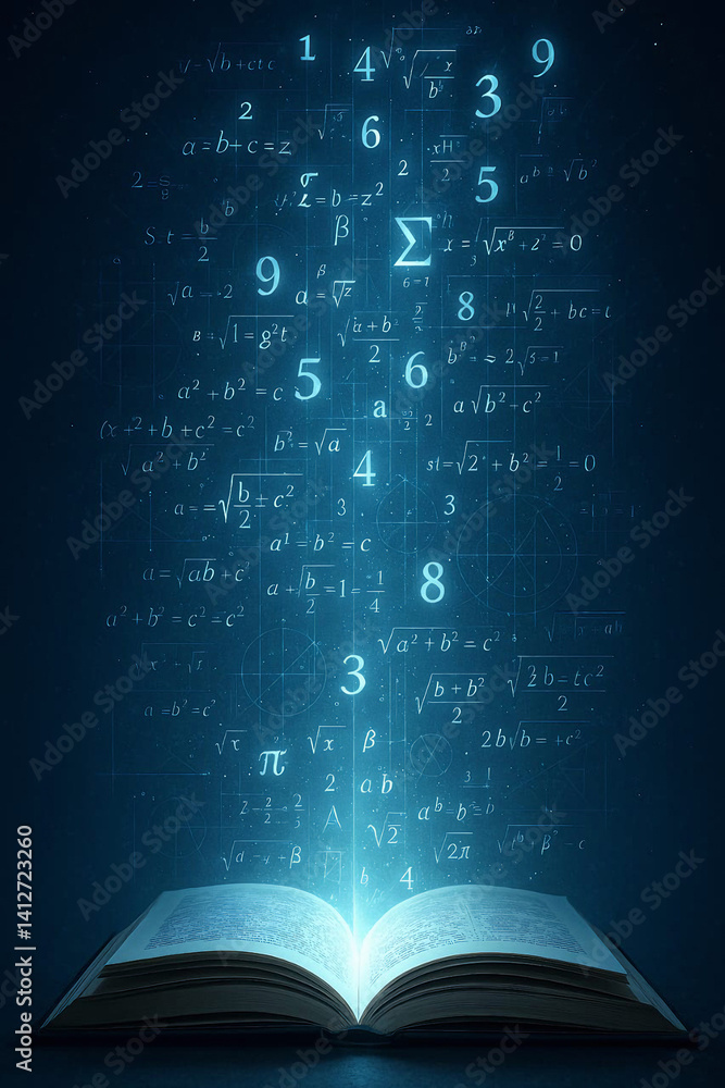 Open Book With Floating Mathematical Symbols And Formulas Stock Illustration Adobe Stock