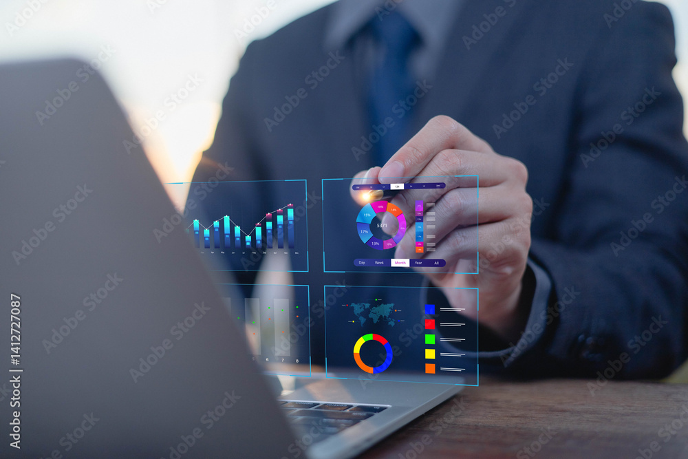 Analyst to analyze data. Shows a dashboard chart for business data ...