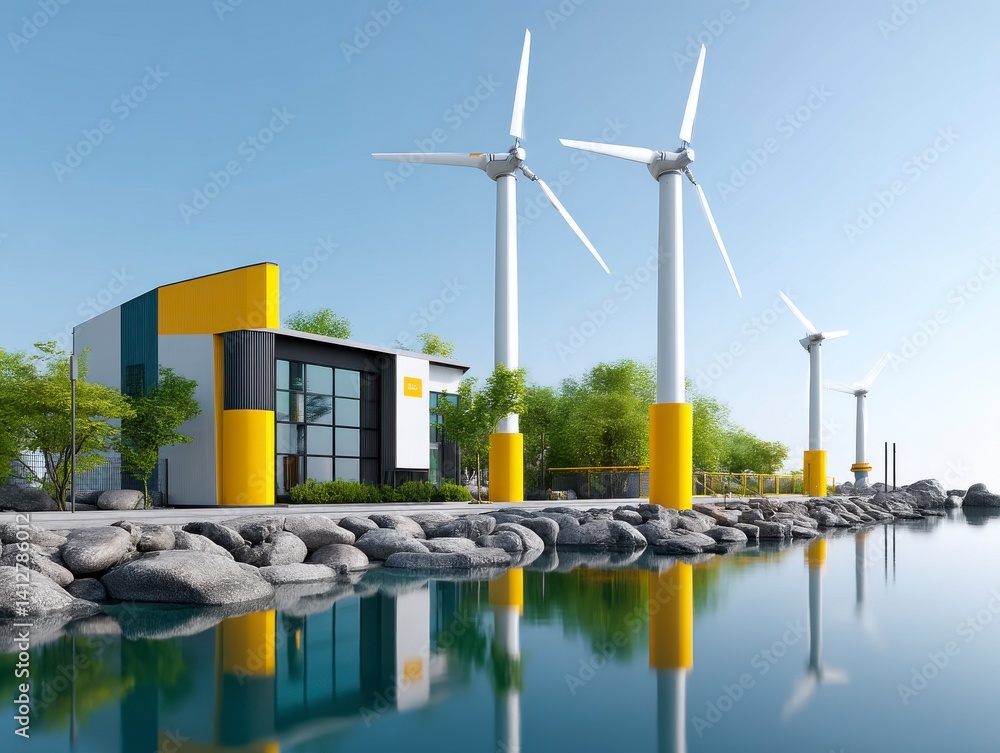 Tidal Energy Station with Wind Turbines and Modern creation Stock ...