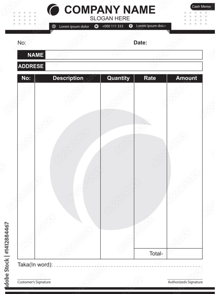 Vector de Stock Invoice cash memo delivery note template design vector ...