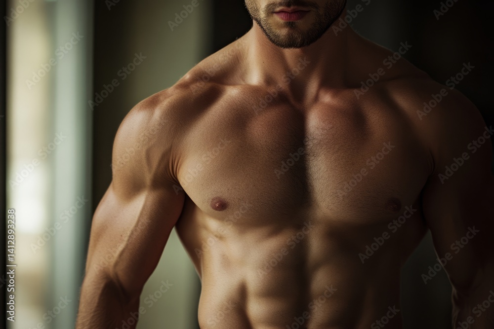 men's body perfectly sculpted abs and a subtle V-line , perfect shape ...