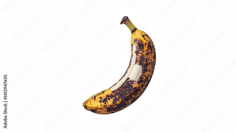 an old banana with yellow spots on a transparent background, PNG image ...