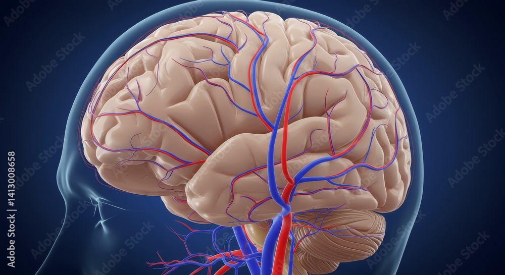 Stockillustrationen Human Brain Vascular System Anatomy - Detailed 3D ...