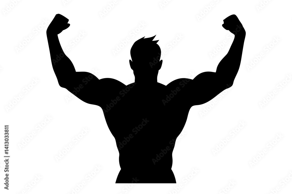 Muscular Man Silhouette Demonstrating Strength Fitness And Bodybuilding ...