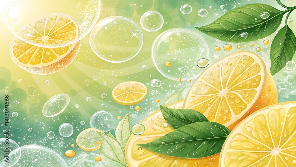 "Icy lemonade texture: seamless fizzy background with bubbles and ...
