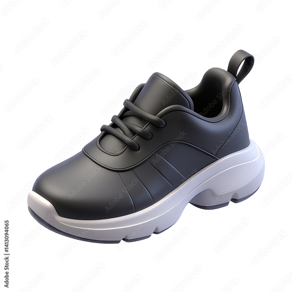 black sneaker icon with smooth 3d plastic style, minimalistic design ...