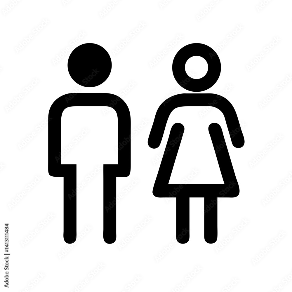 minimalist black-and-white icon depicts a male and female figure ...