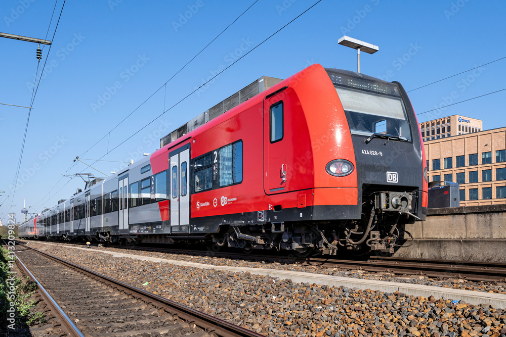 Cologne, Germany - April 5, 2025: Cologne S-Bahn train at Cologne Messe ...
