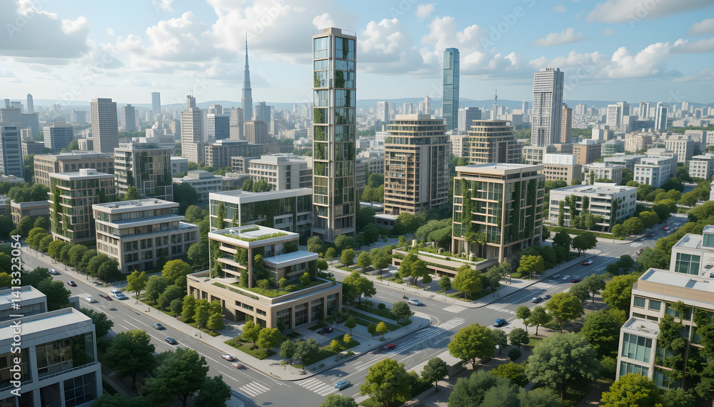 Foto de Stock Sustainable mindset engineer plans a city project Eco ...