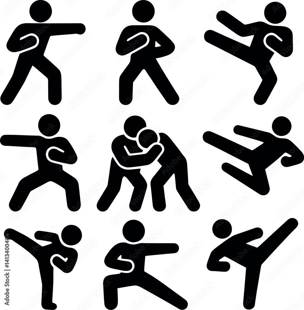 Martial Arts Techniques: A set of nine distinct martial arts fighting ...