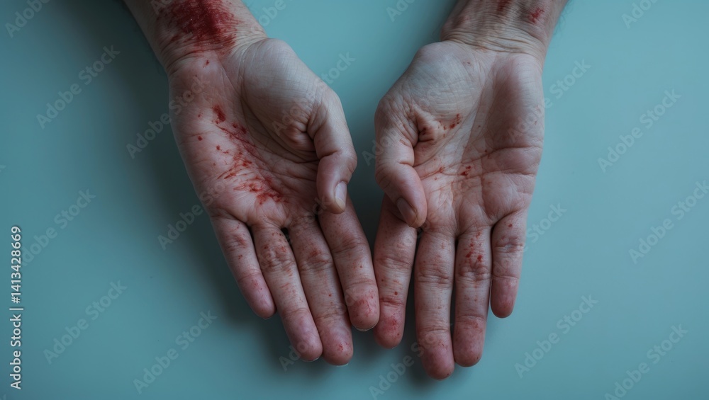 Human Hands with Blisters and Painful Rash, Featuring Red Spots on Skin ...