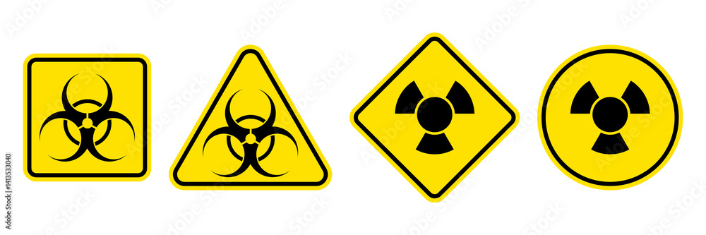 Biological hazard sign set. Biohazard Triangle yellow warning symbol ...