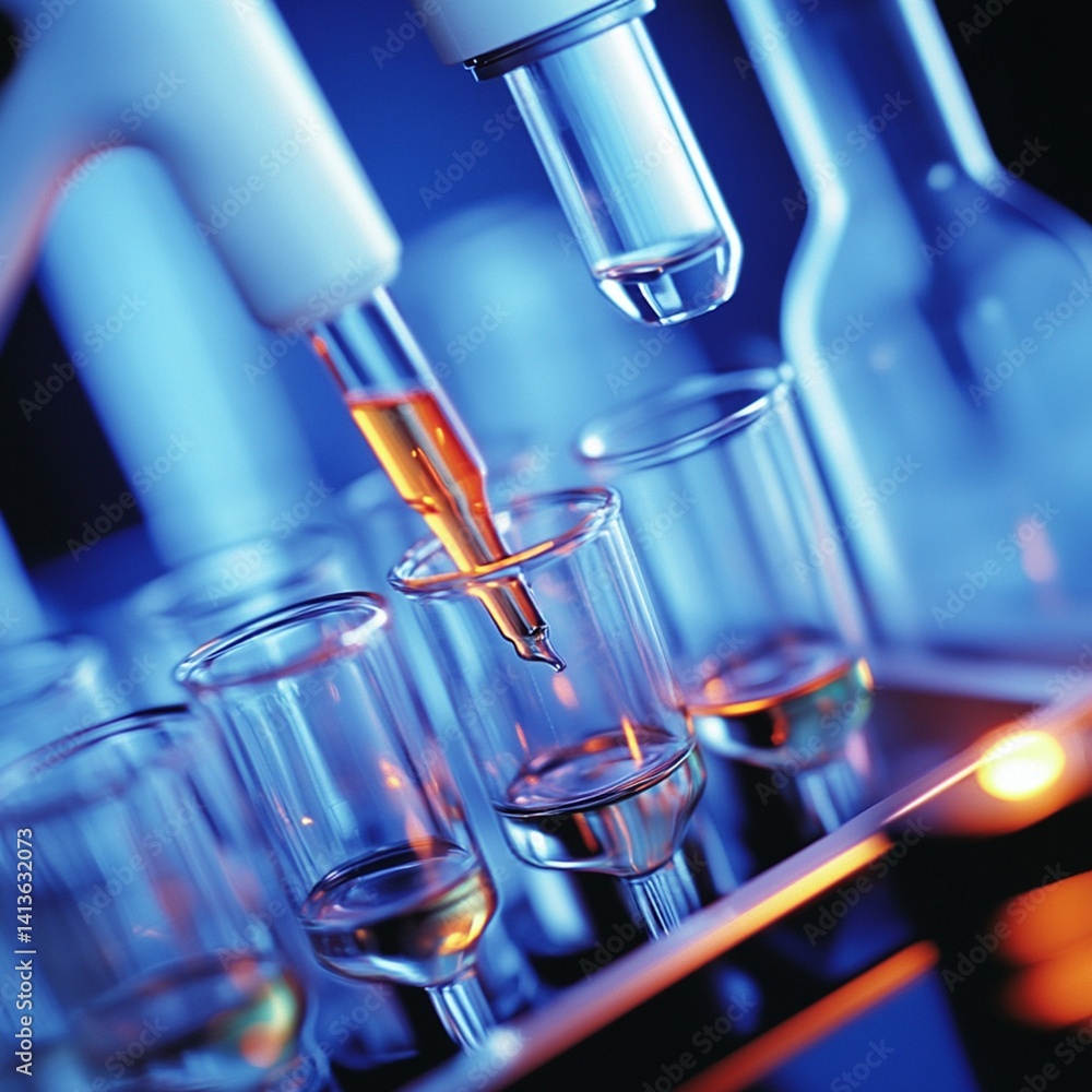 Scientific Research Liquid Analysis Lab Glassware Test Tubes blue data ...