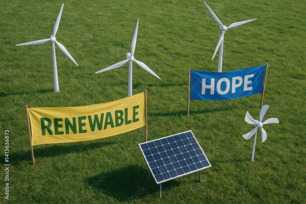 Renewable energy symbols showcase visual metaphors of hope and ethical ...