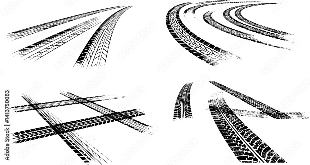 Vector de Stock Tire tread marks after skidding, launch, drift ...