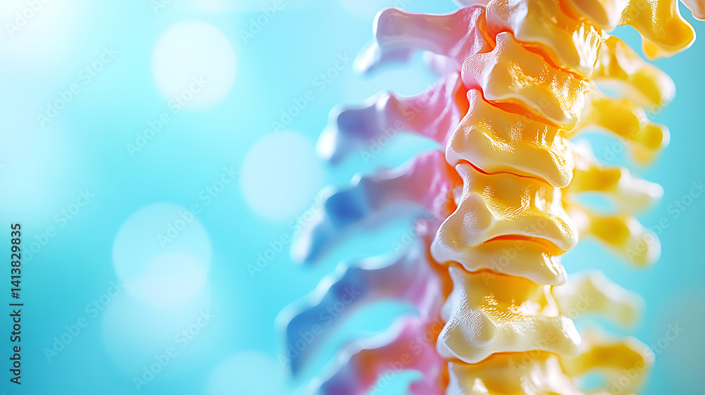 Human Spine Vertebrae Anatomy Structure Spinal Cord On Light Blue ...
