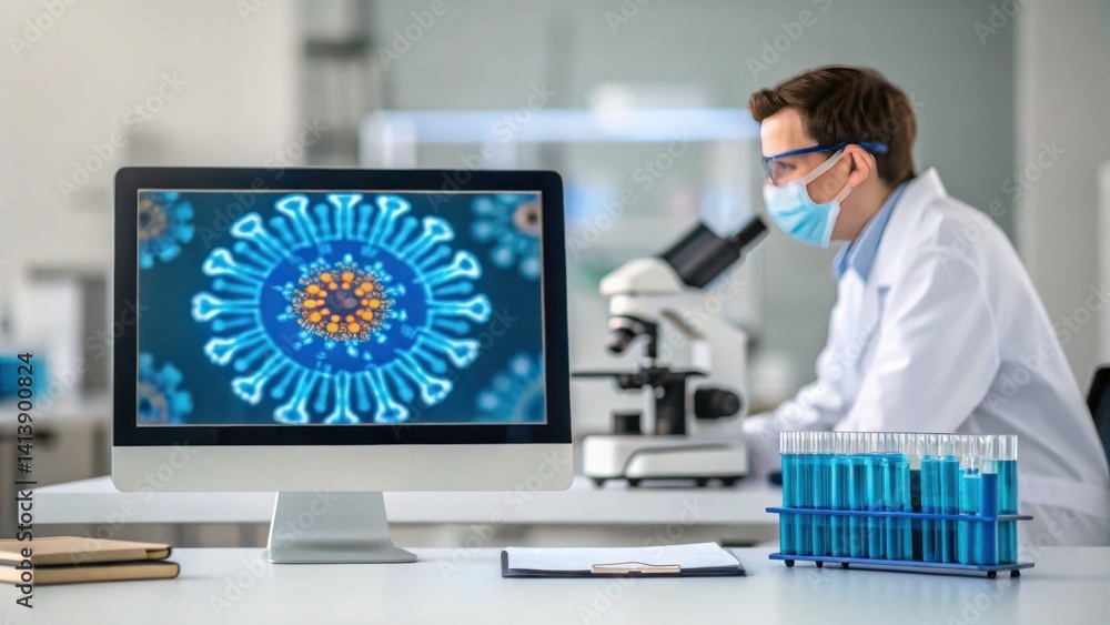 Pathogens Microbes Infectious Disease concept, Scientist examining ...