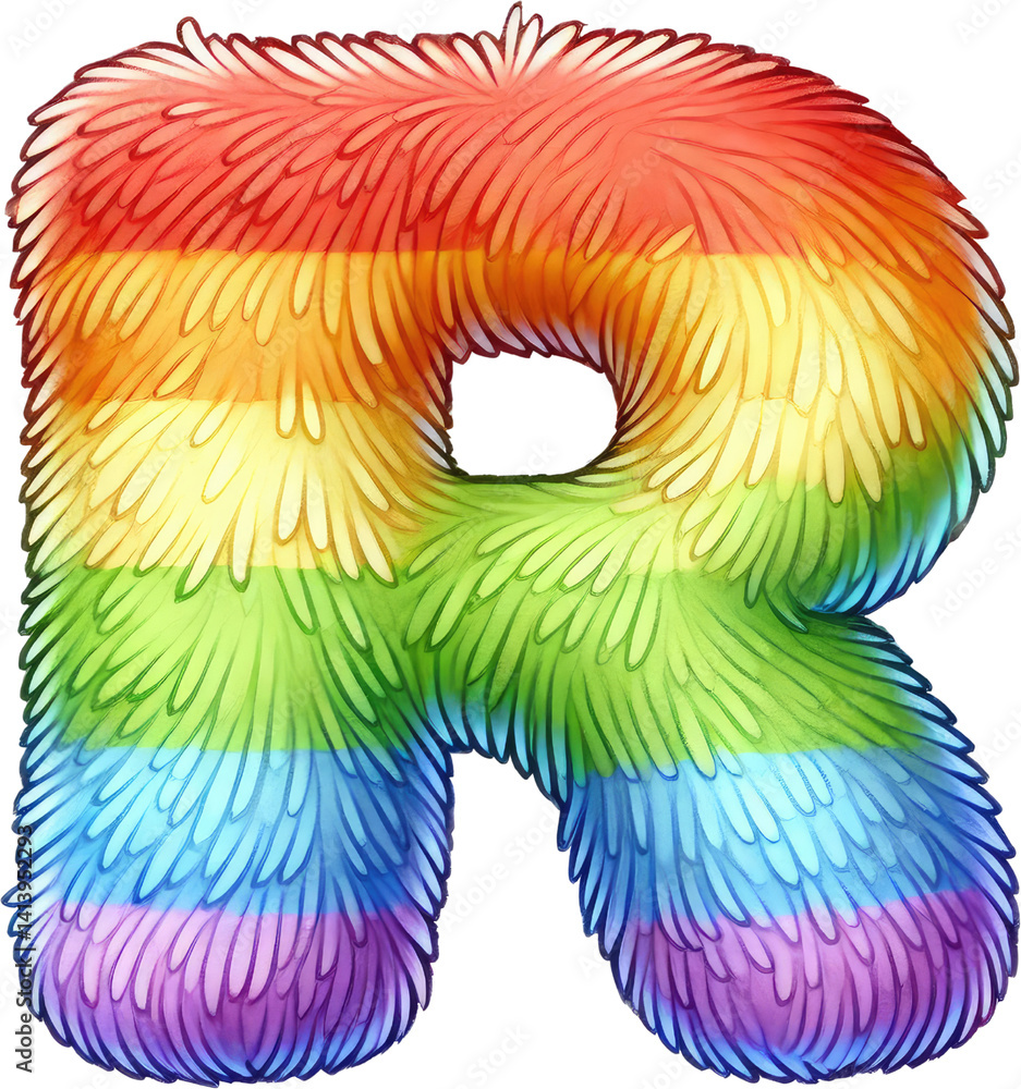 Watercolor Pride Month Fluffy Rainbow Alphabet Letter R Clipart. Hand ...