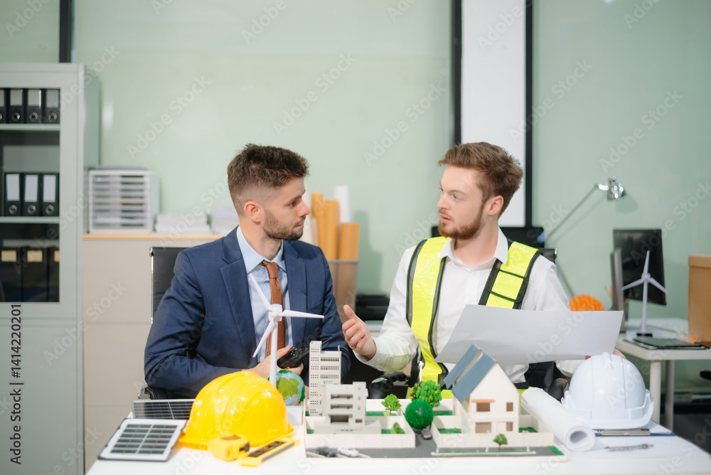 Engineer teams meeting working together wear worker helmets hardhat ...
