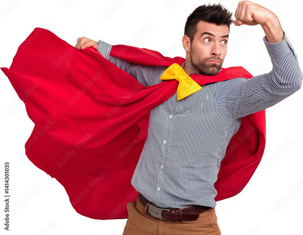 Man in superhero pose with a cape, isolated PNG cutout on transparent ...