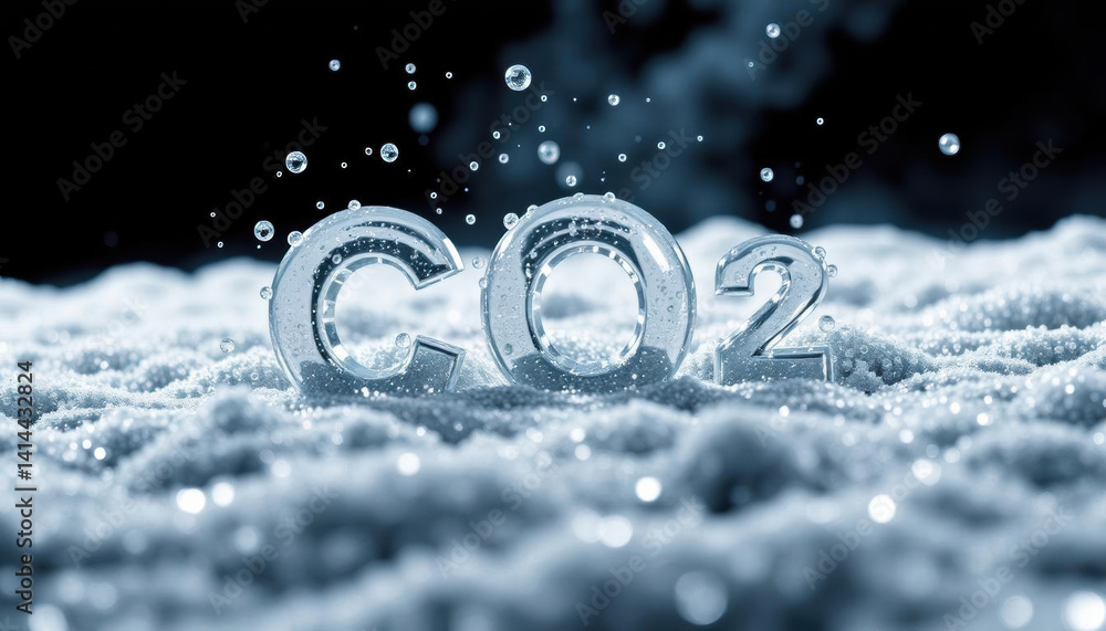 image features chemical formula CO2, surrounded by bubbles and misty ...