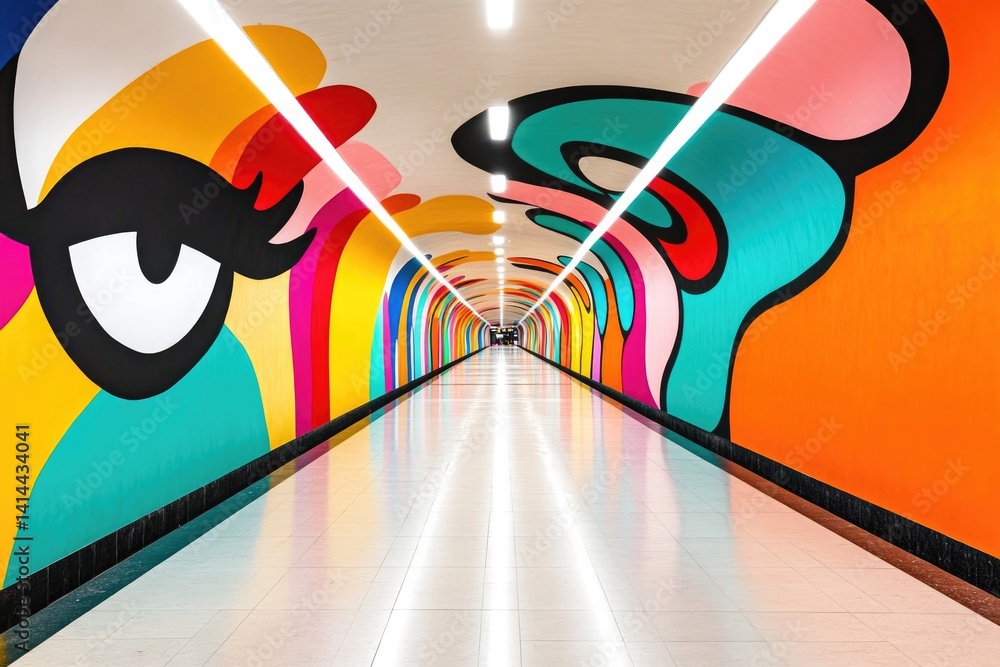 Vibrant minimalist design in subway station art installation with ...